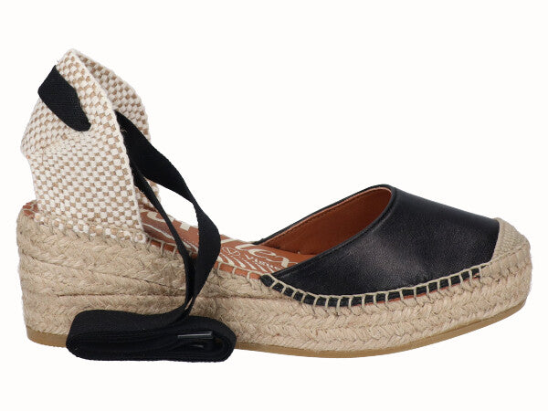Alpargata Cintas Cuña Yuteflex Piel Negro – Viguera Store